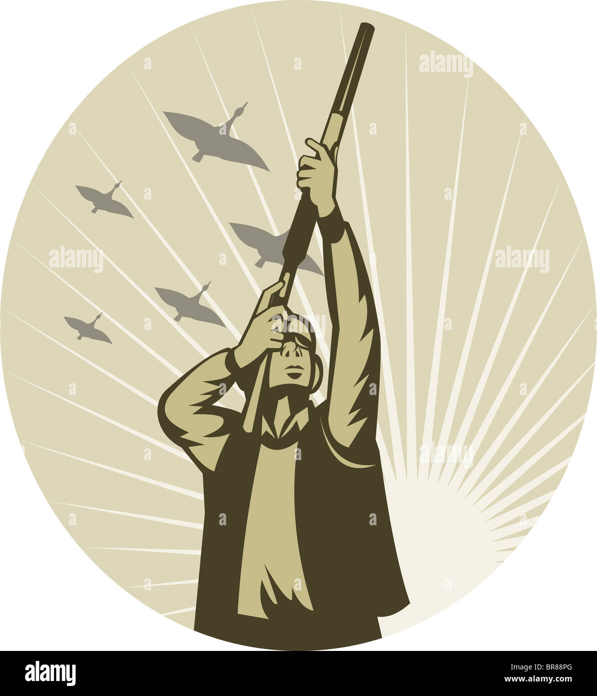 Duck Game Hunter aiming rifle shotgun done in retro woodcut style Stock ...