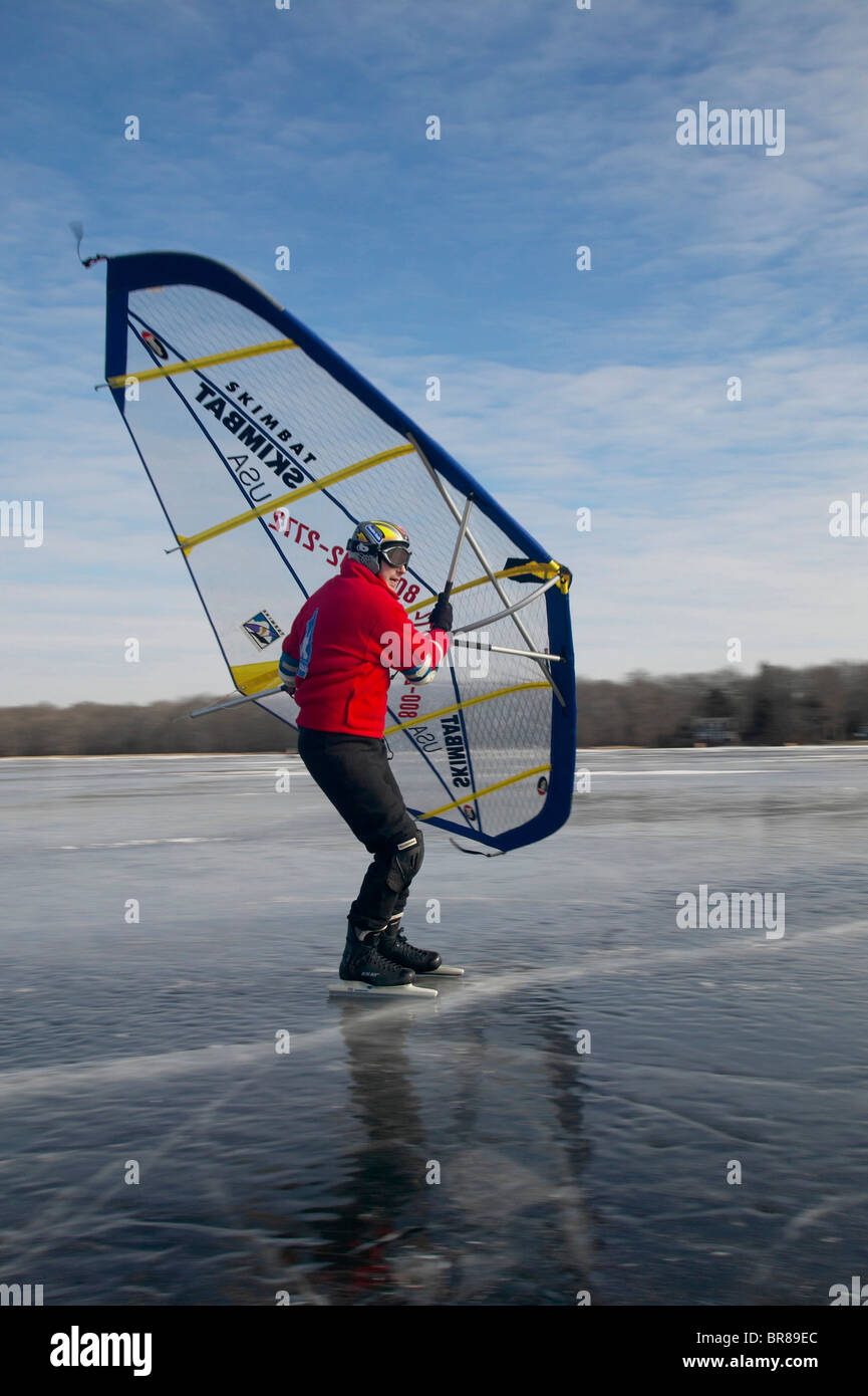 Sail skating on Worden Pond, Rhode Island, USA Stock Photo - Alamy
