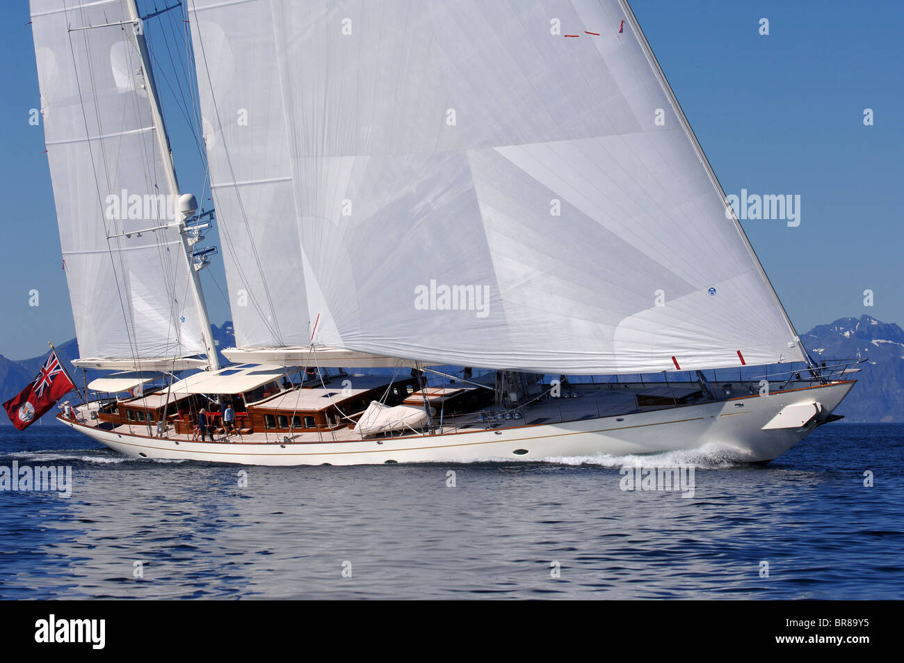 Superyacht "Adele" under full sail in the Lofoten Islands. Non ...