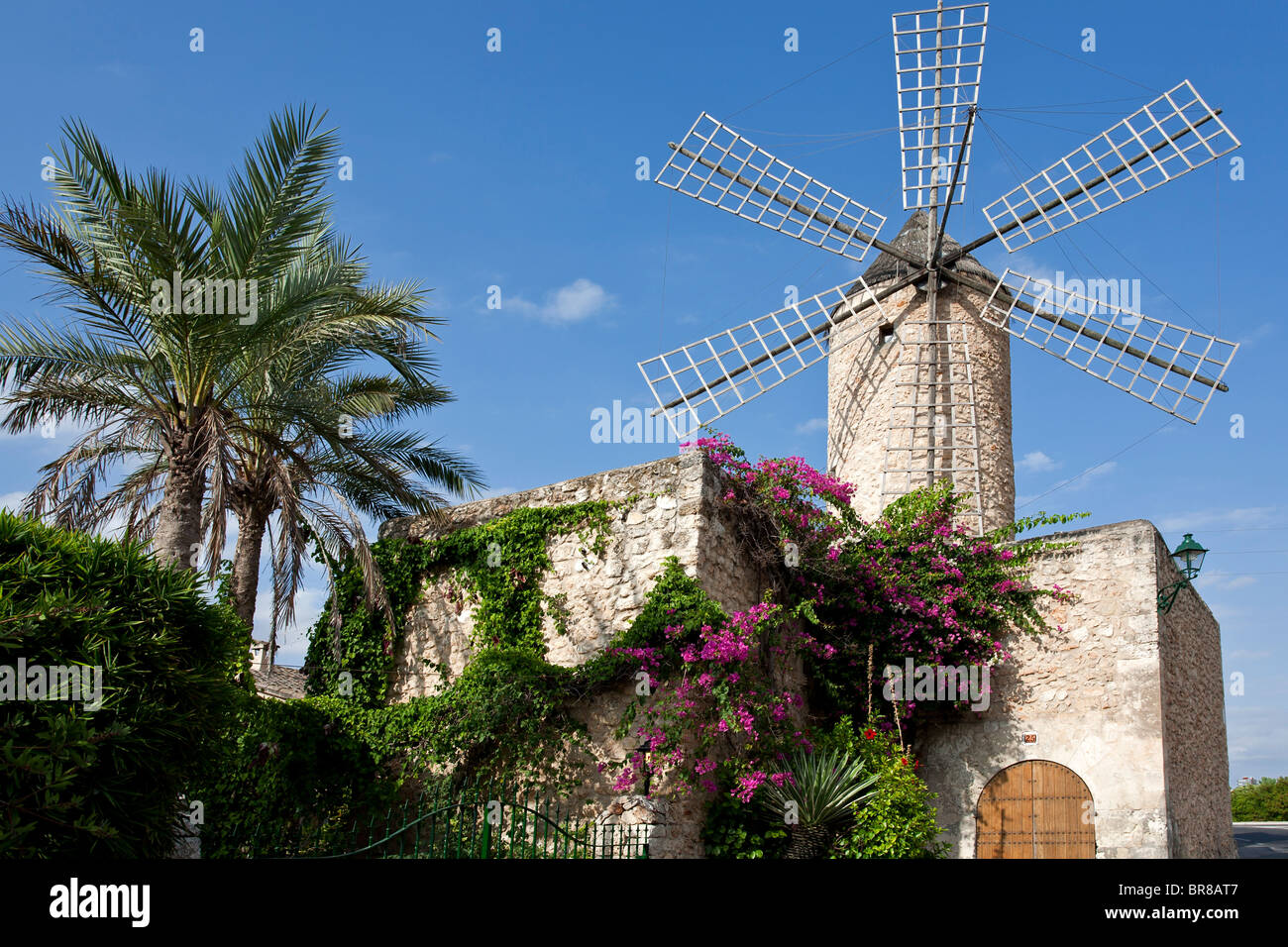 Restored windmill. Sineu village. Mallorca Island. Spain Stock Photo ...