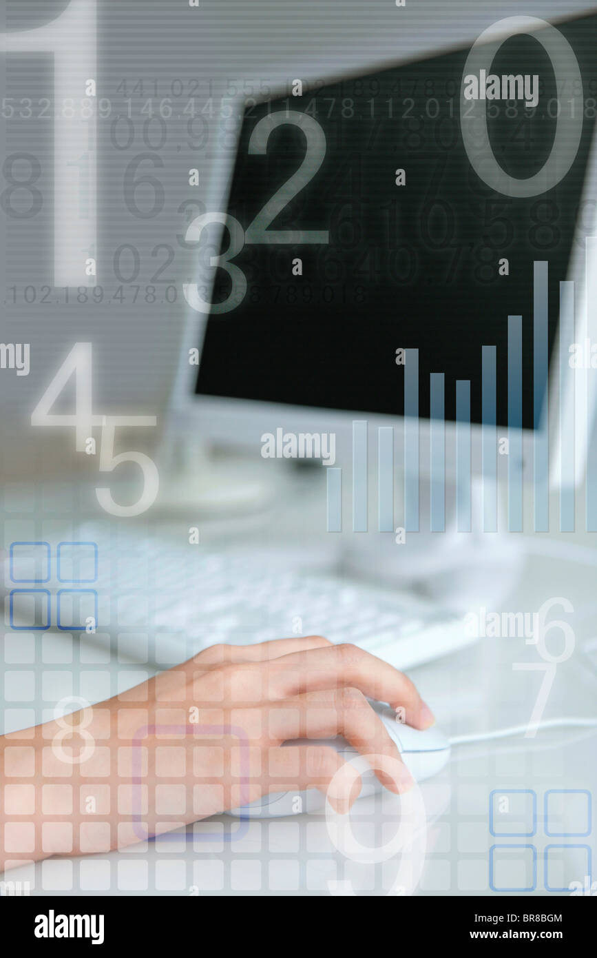 Woman using computer, numbers and graph Stock Photo - Alamy