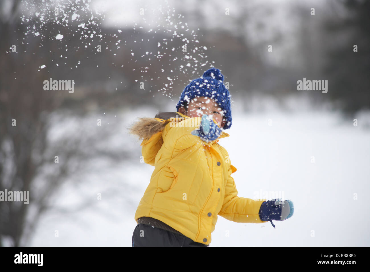 Boy throwing snowball Stock Photo - Alamy