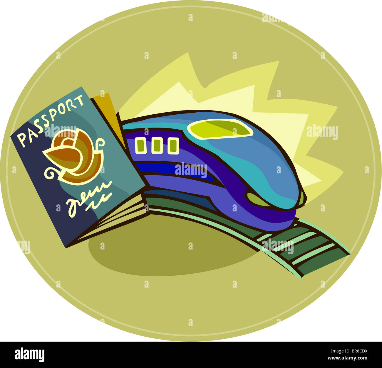 A passport and a train Stock Photo - Alamy