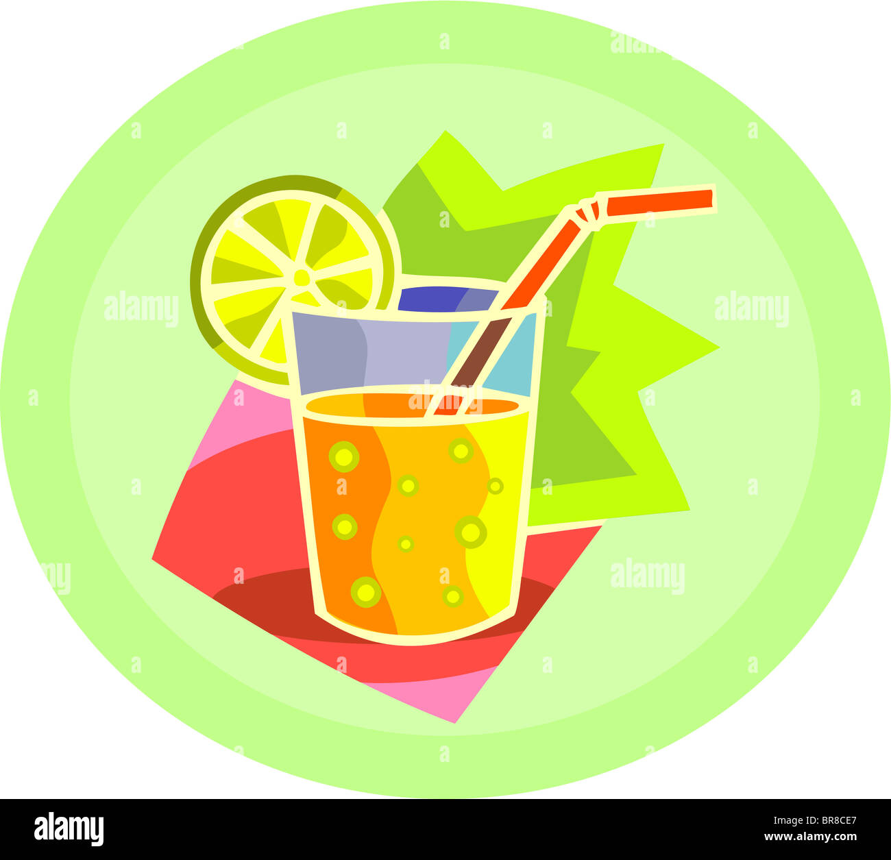 A fizzy drink with a slice of lemon and a straw Stock Photo - Alamy