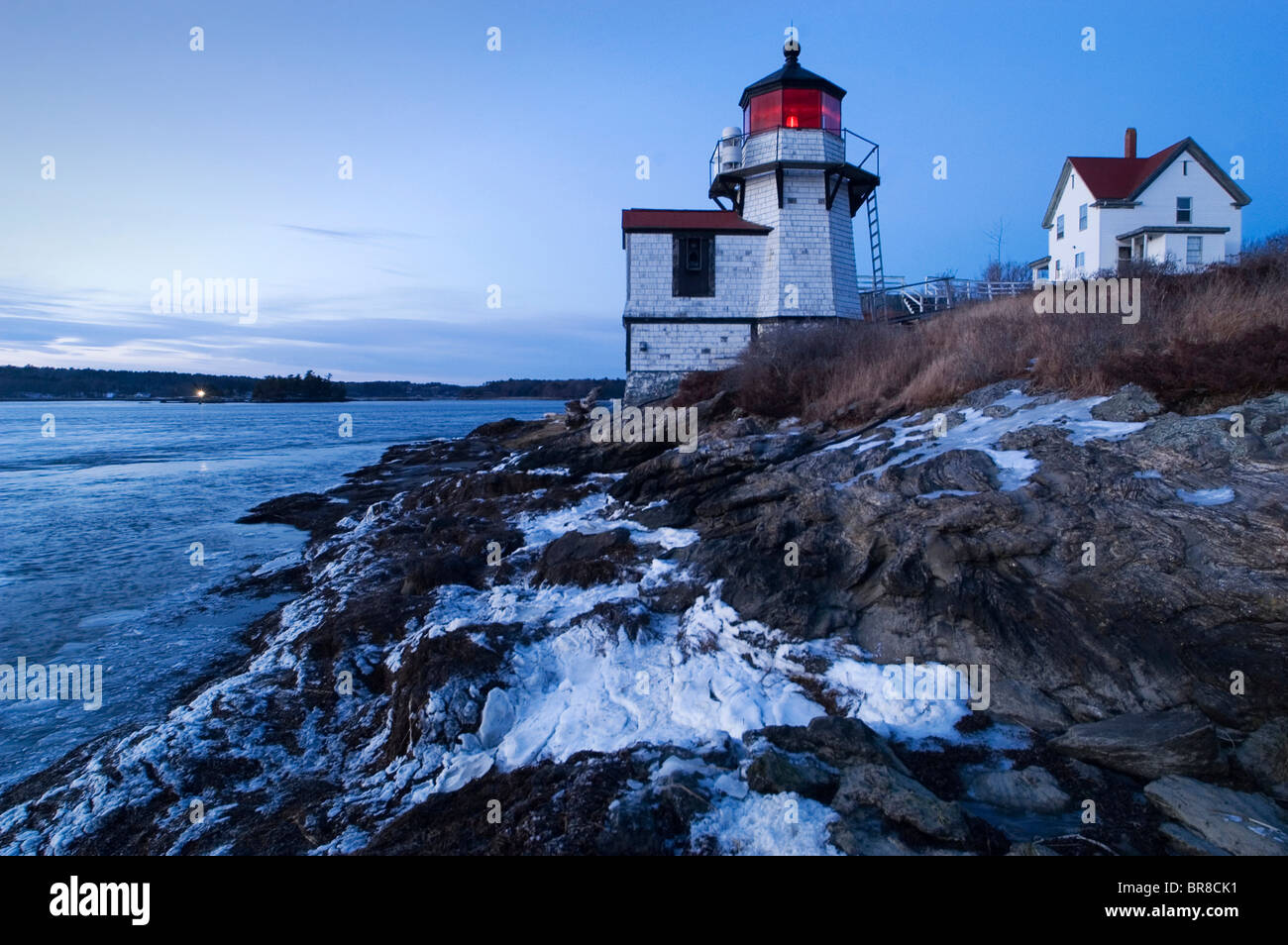 Squirrel Point lighthouse in the winter. Kennebec river Arrowsic Maine ...