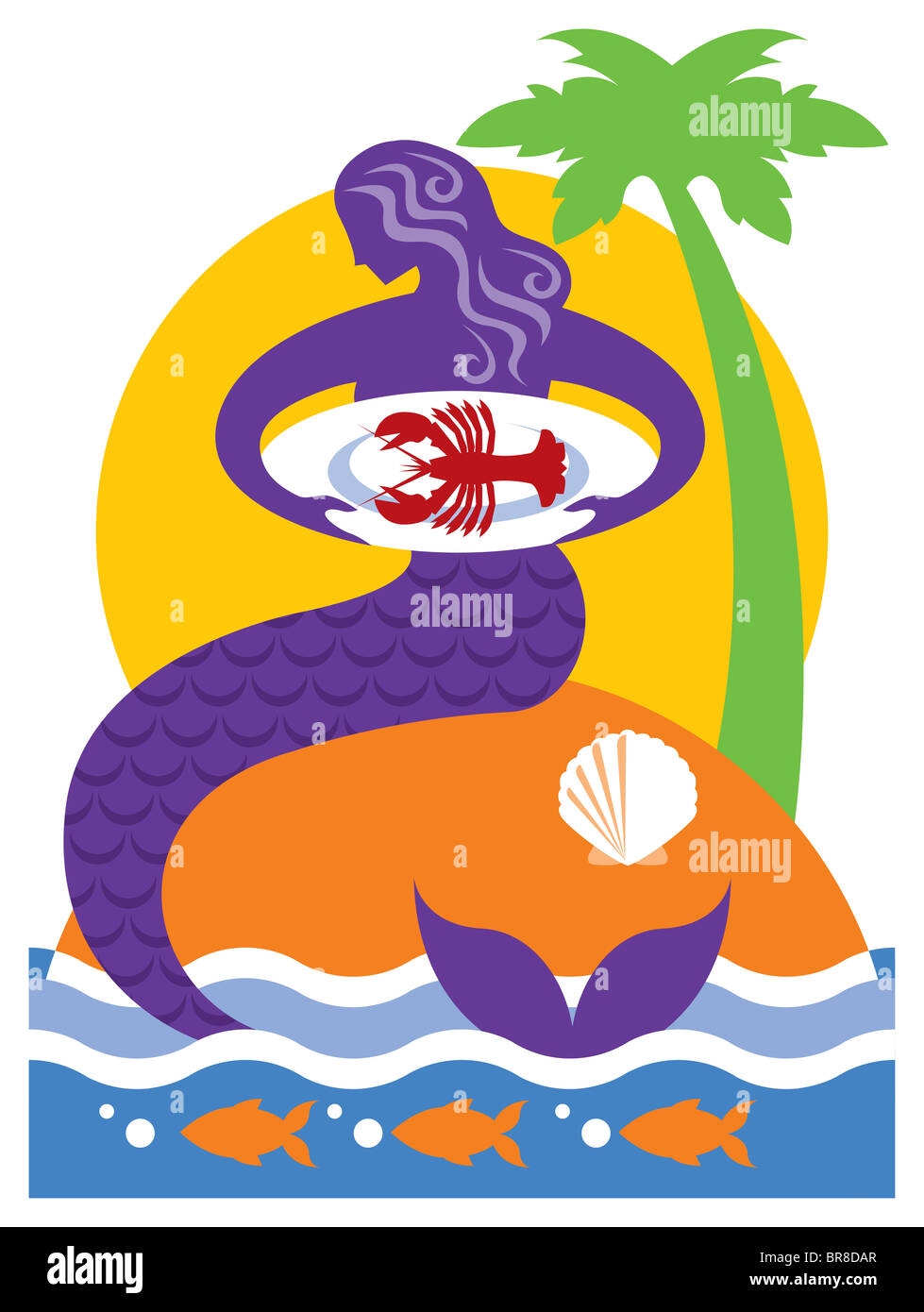 A mermaid holding a plate of lobster at a seafood festival Stock Photo ...