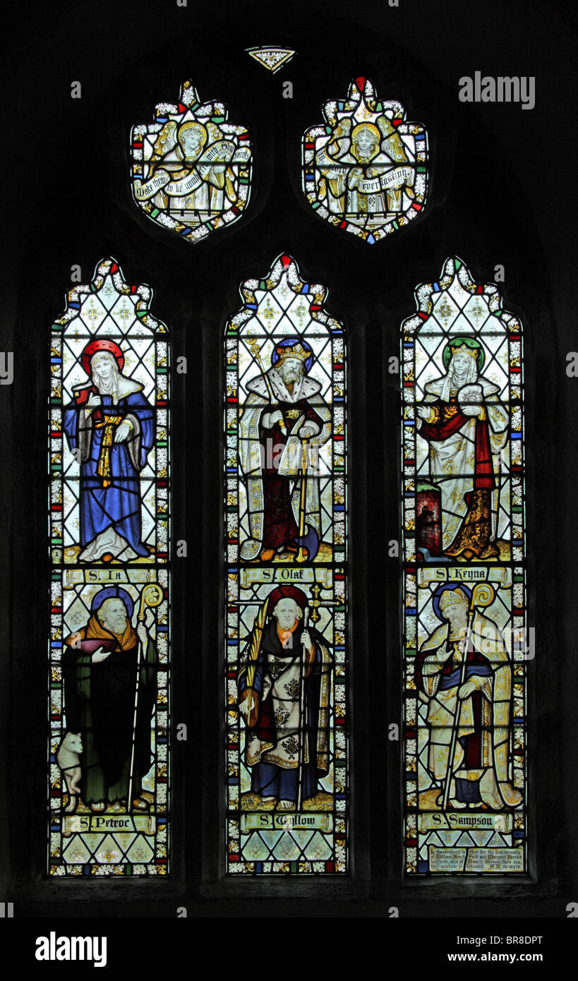 A stained glass window by C E Kemp & Co. depicting Cornish Saints ...