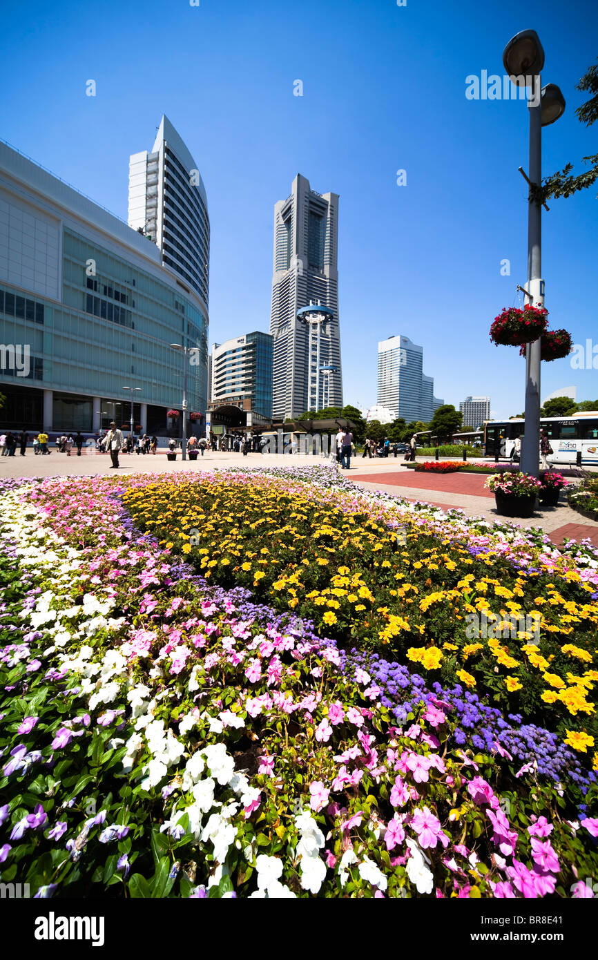 Landmark tower and flower bed Stock Photo - Alamy