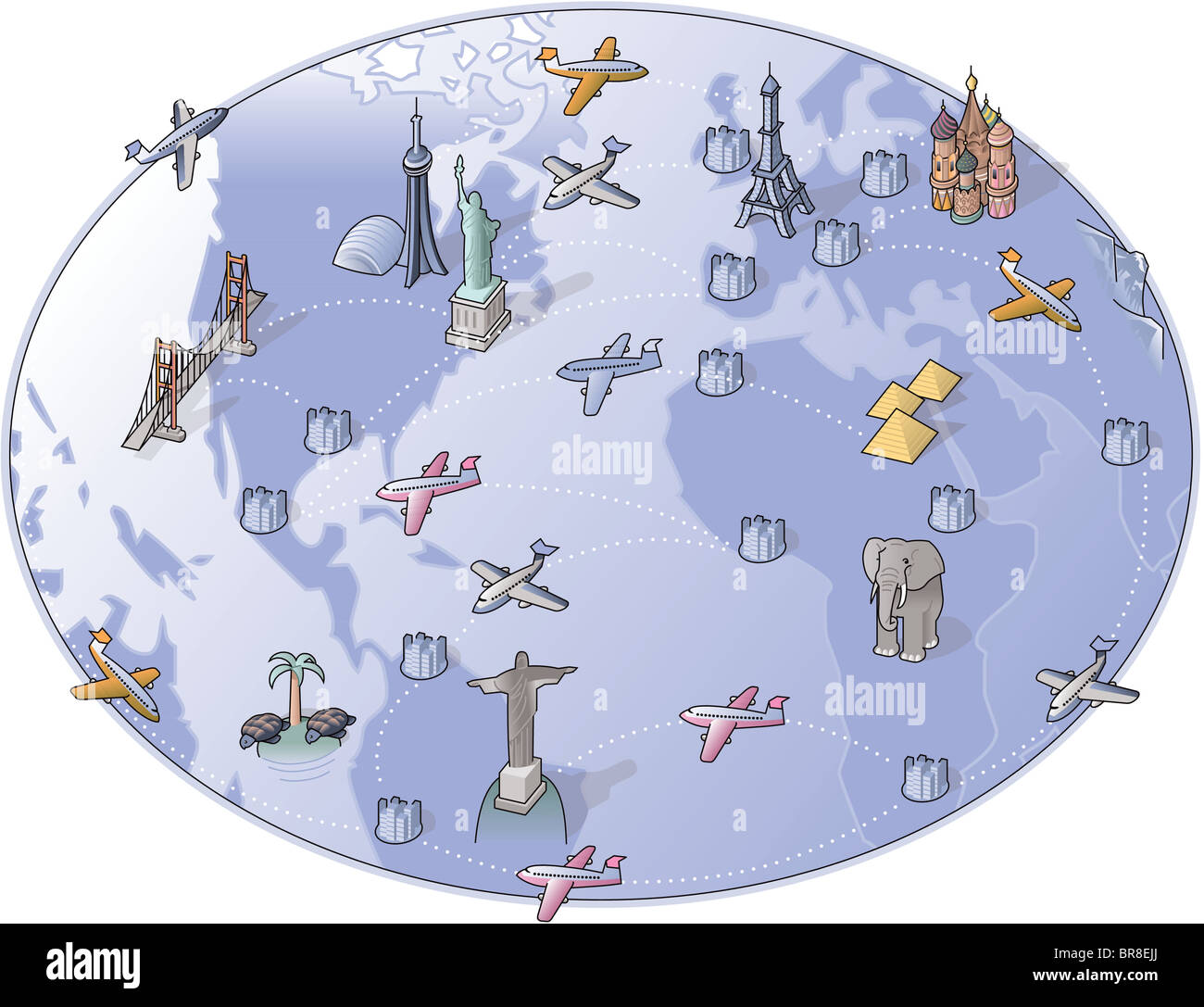 Plane flying around globe hi-res stock photography and images - Alamy