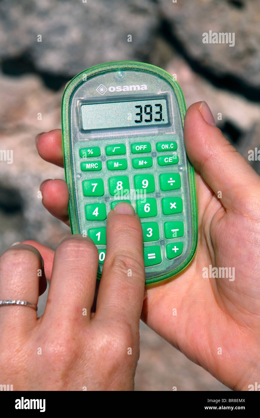 Calculator in woman's hands Stock Photo - Alamy