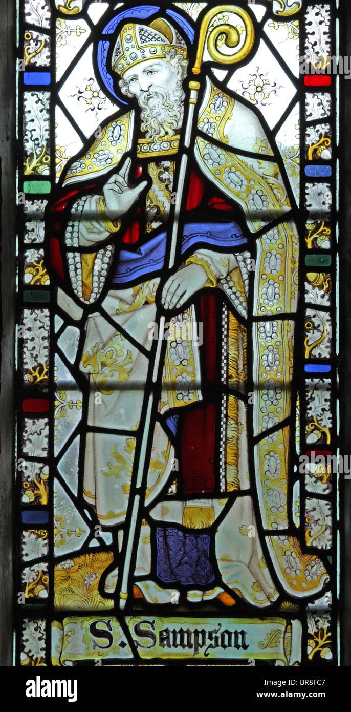 A stained glass window by Charles Eamer Kempe depicting Saint Sampson ...