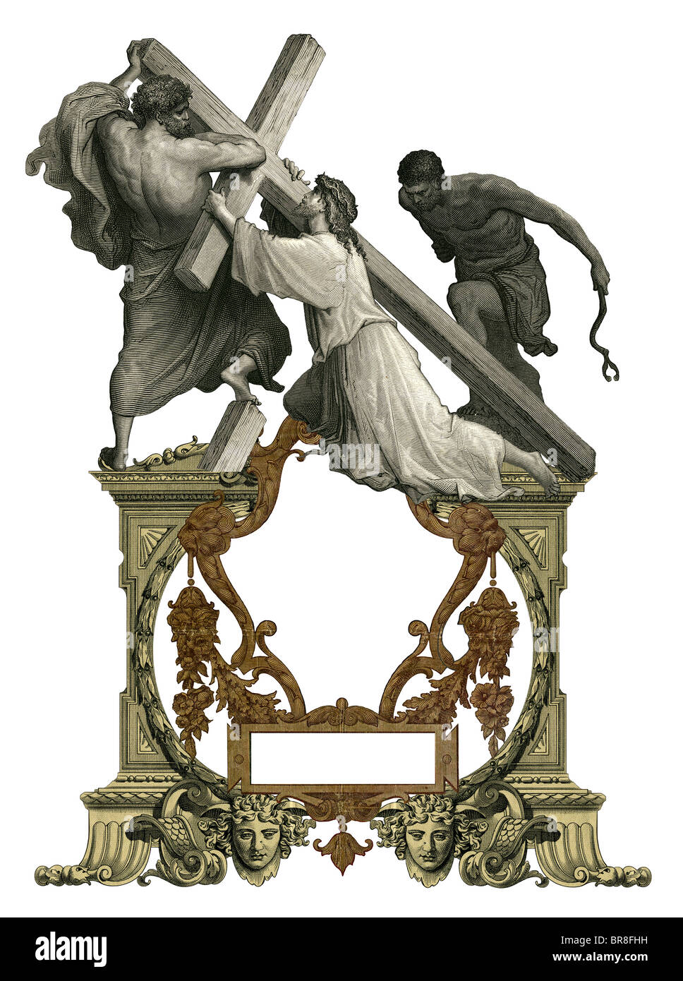 Victorian frame with Jesus Christ enfeebled by the weight of the cross ...