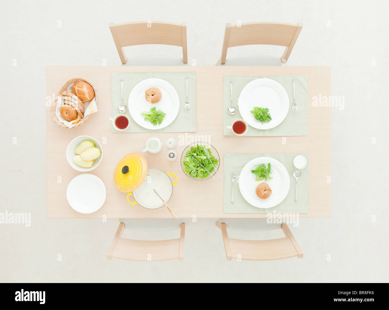 High Angle of Dining Table, Food on Plate Stock Photo - Alamy