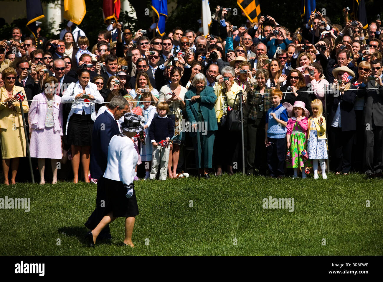 Britain's Queen Elizabeth II is welcomed to the White House in an ...