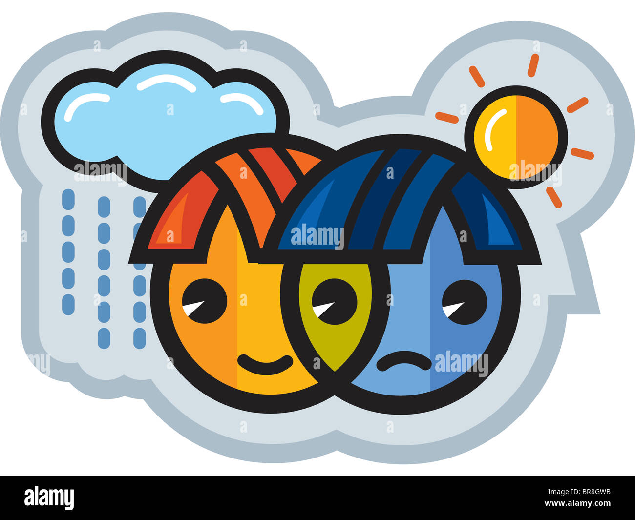 Two faces merging with different moods Stock Photo - Alamy