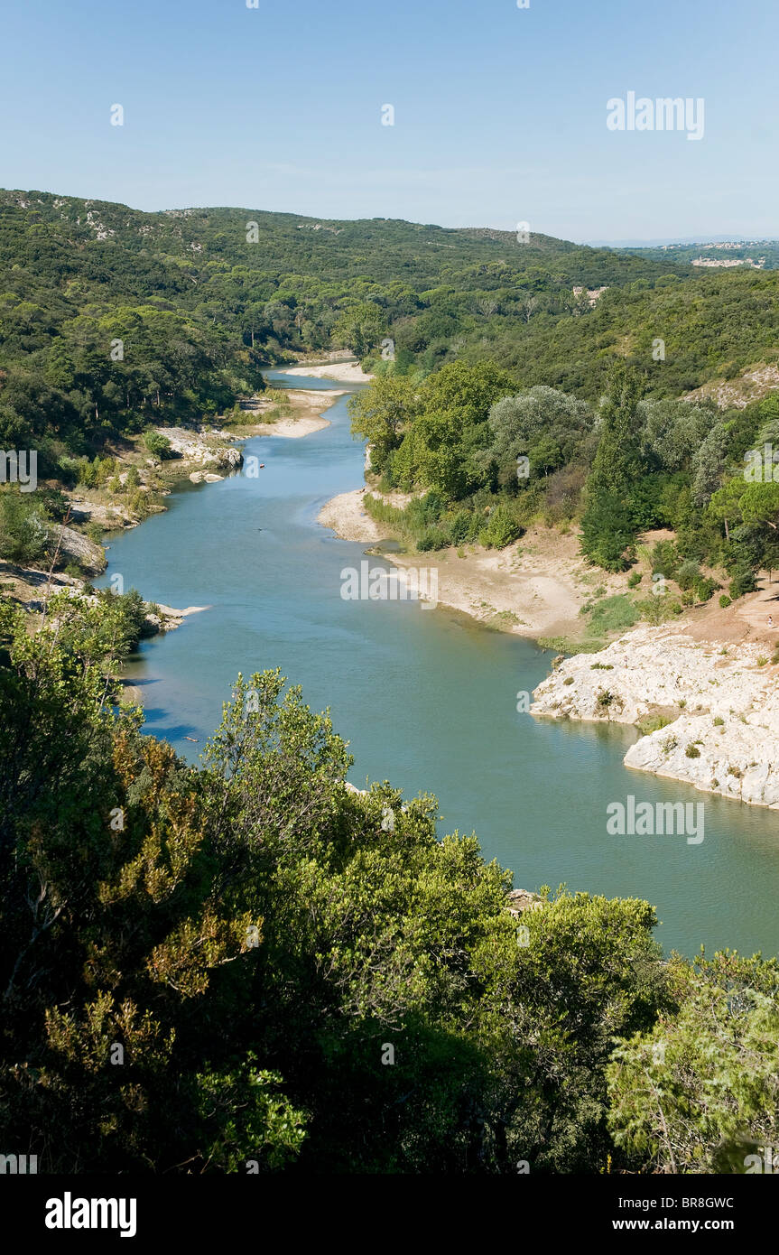 The Rhone river near the Pont du Gard, Languedoc-Roussillon, France ...