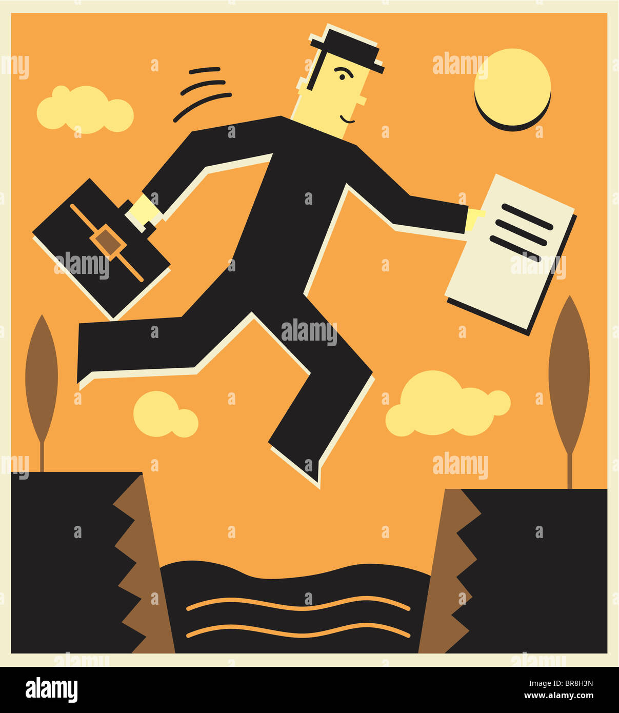 Man jumping over a crevasse Stock Photo - Alamy