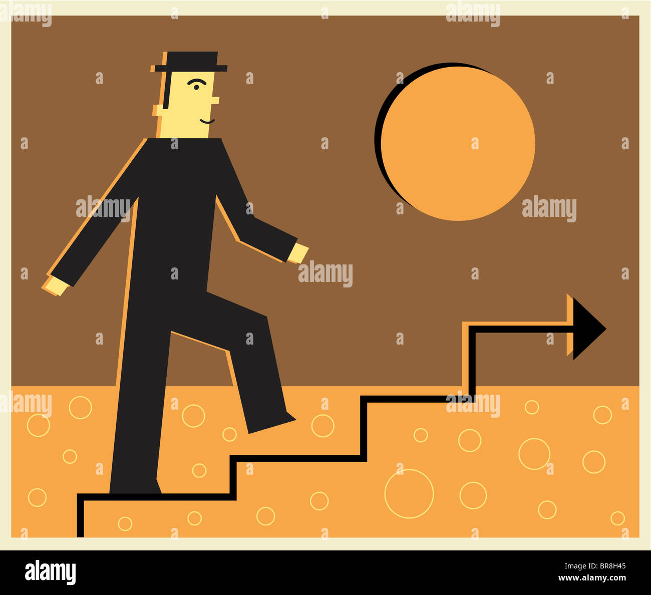 Man walking up an arrow Stock Photo - Alamy