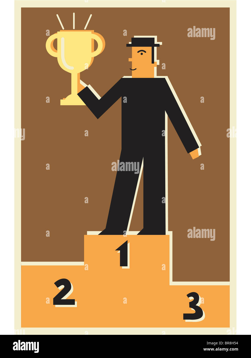 A man standing on the podium with the first place trophy Stock Photo ...