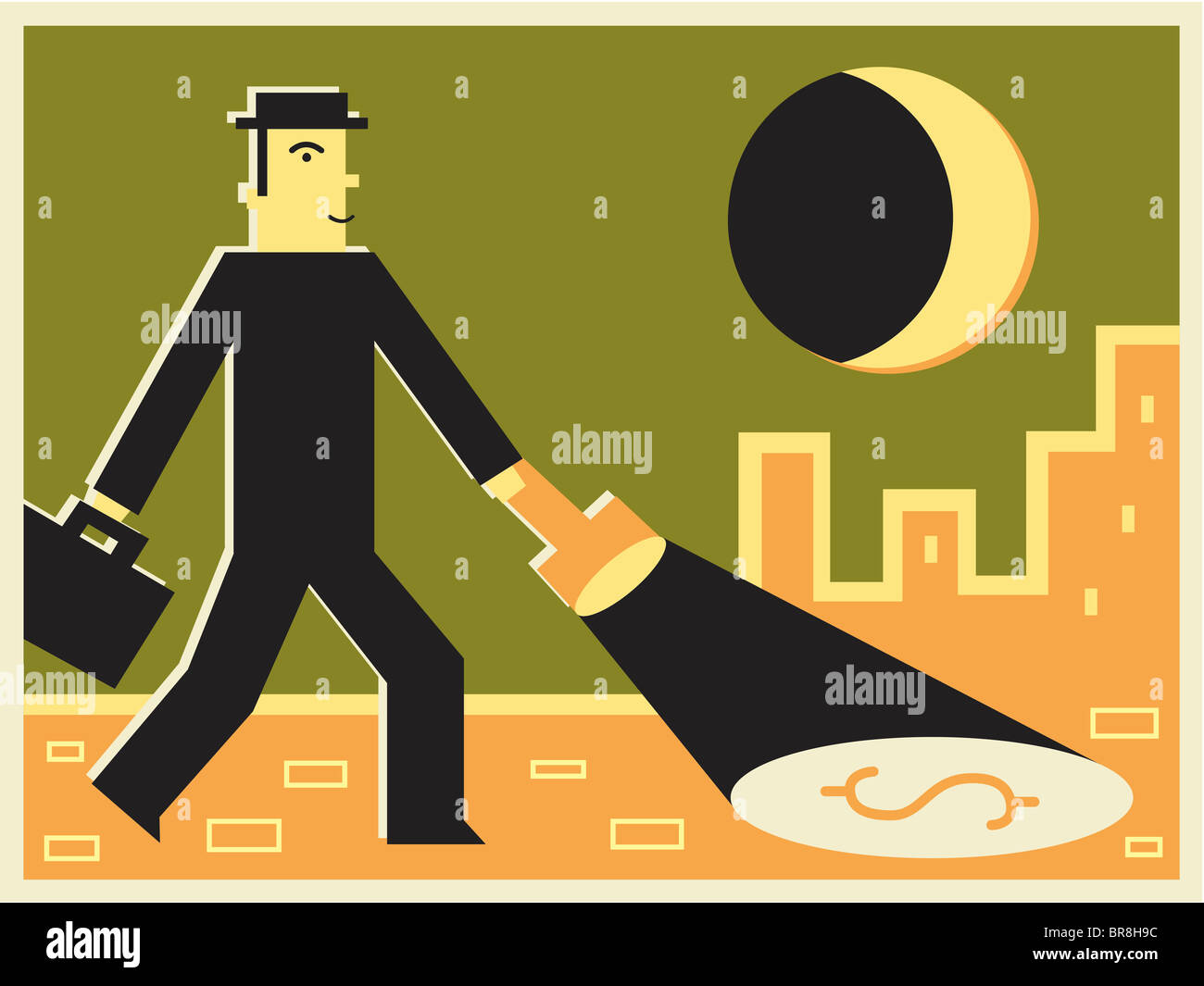 Man looking for money using a flashlight Stock Photo - Alamy