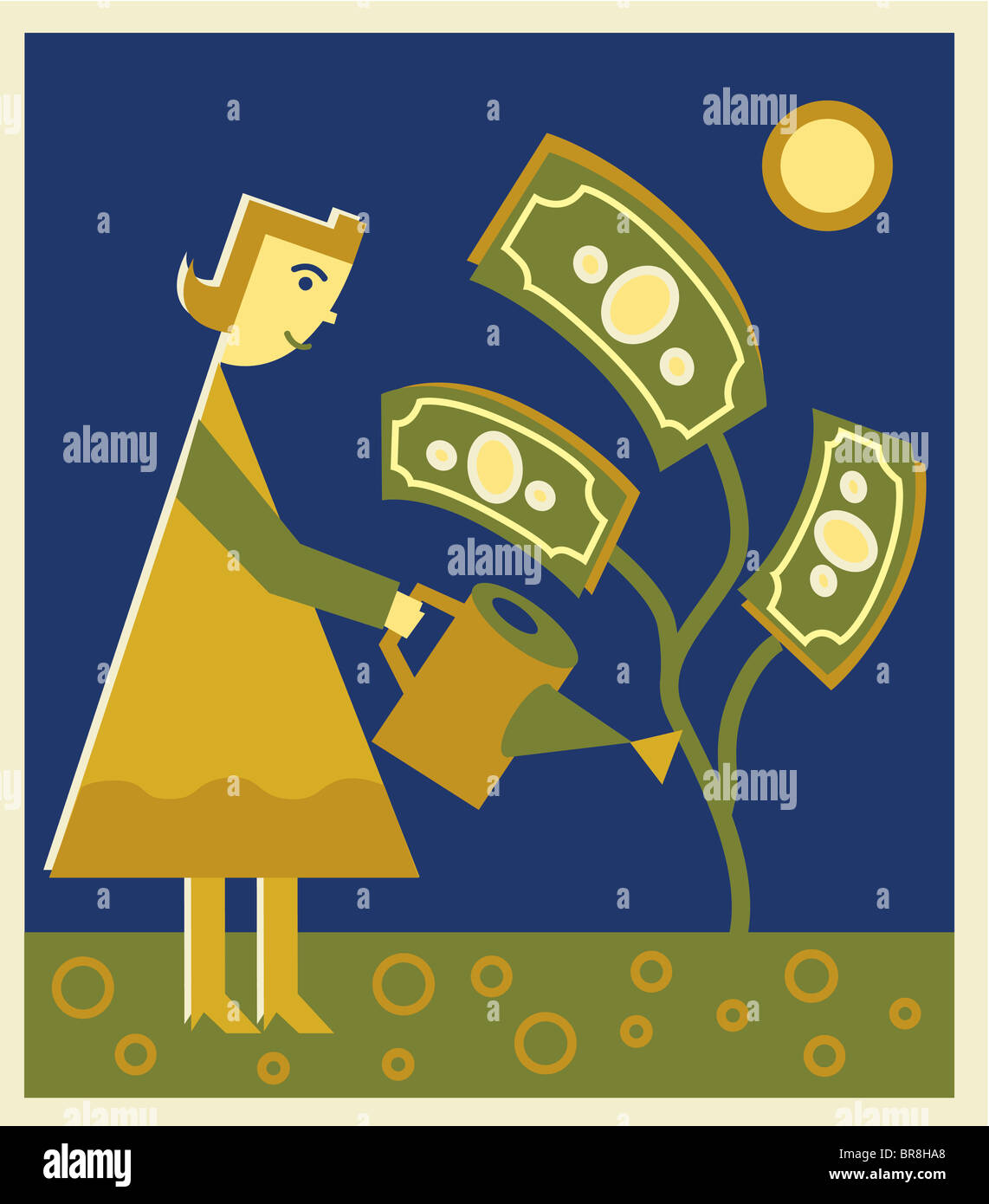 A woman watering a money tree Stock Photo - Alamy