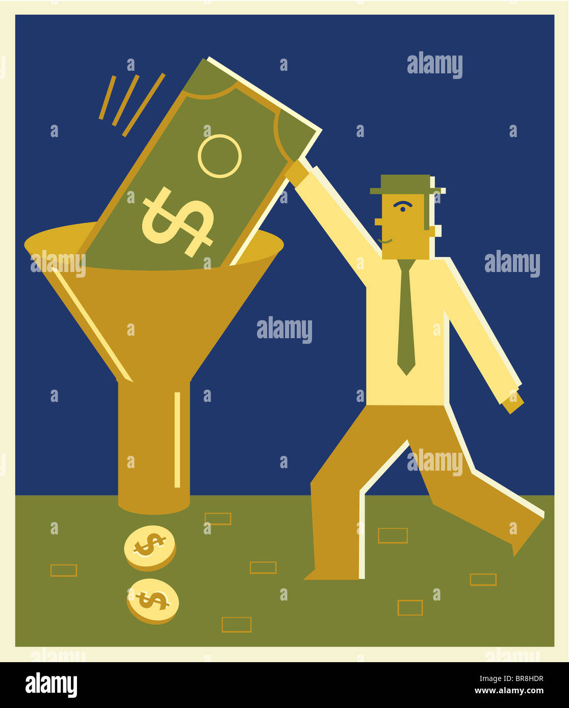 A man pushing money through a funnel Stock Photo - Alamy