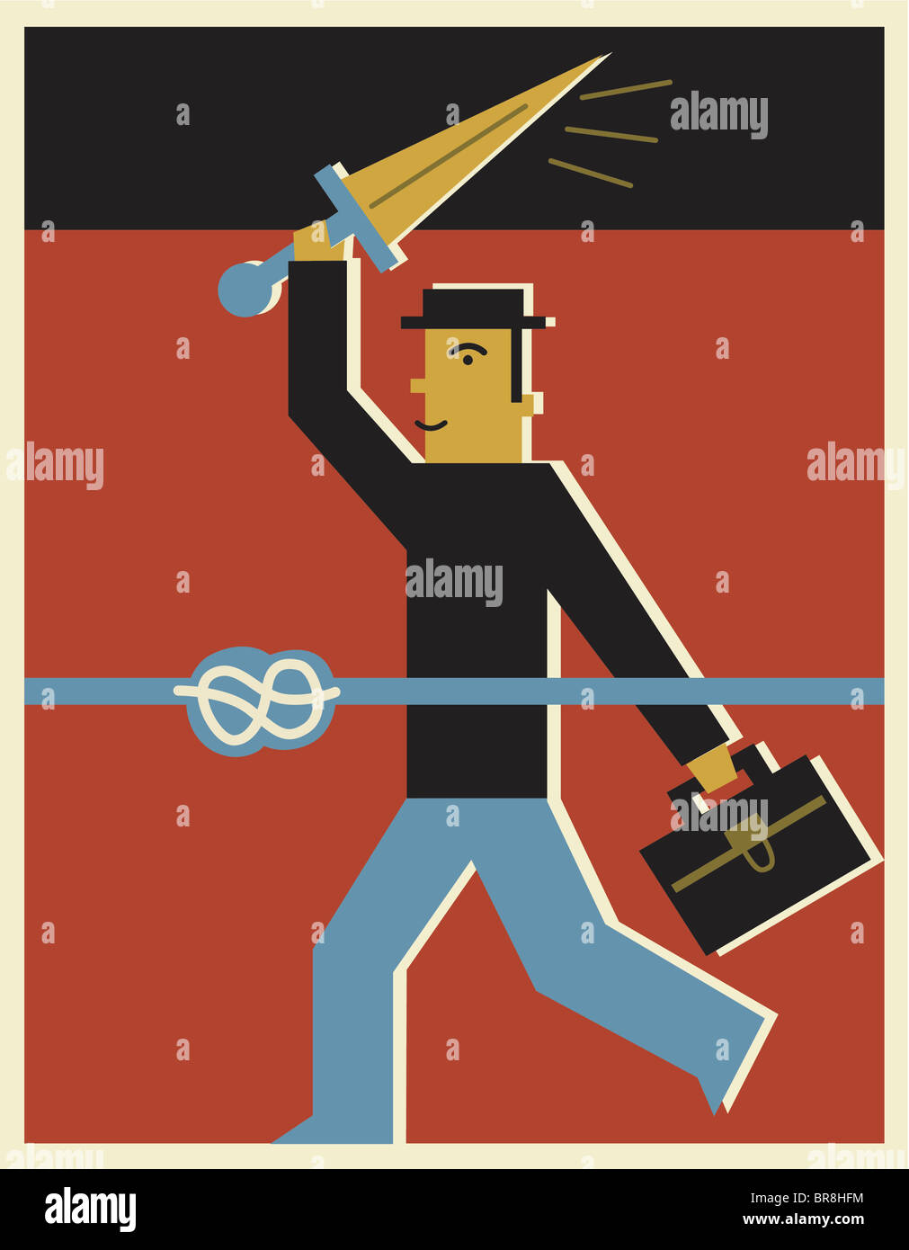 A businessman with sword about to cut through a rope Stock Photo - Alamy