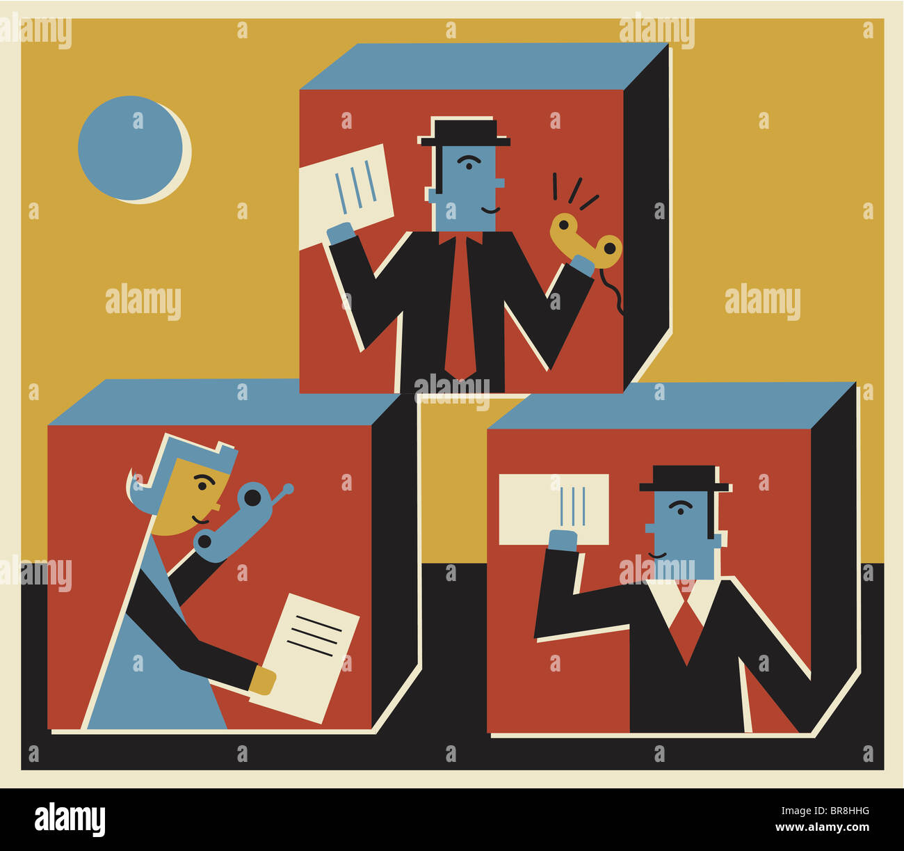 Three business people in boxes Stock Photo - Alamy