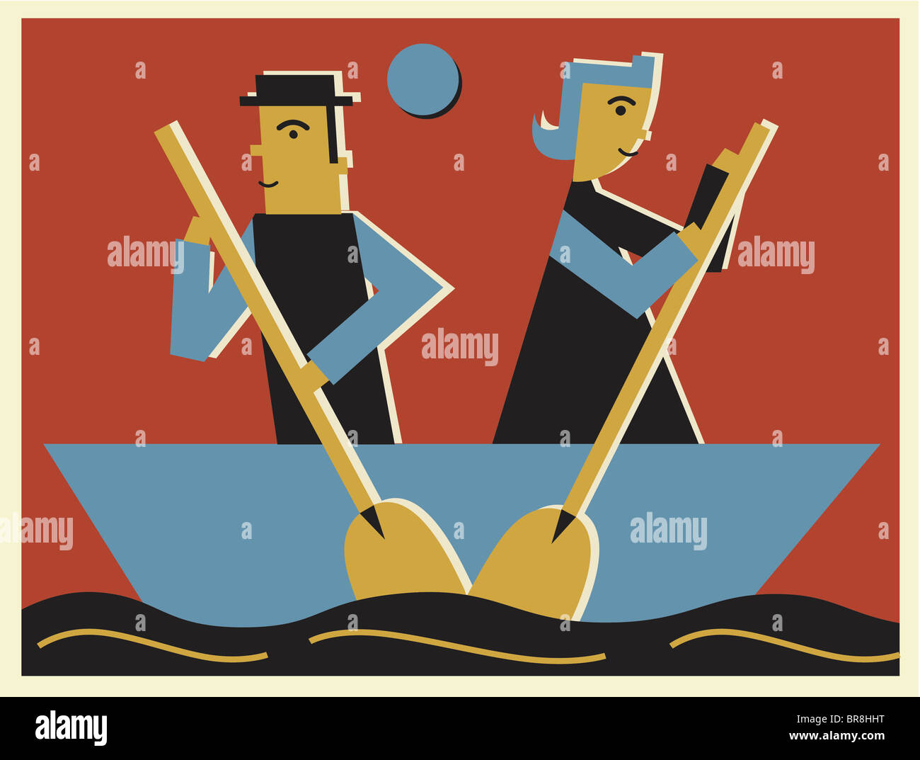 Two people rowing a boat in opposite direction Stock Photo - Alamy