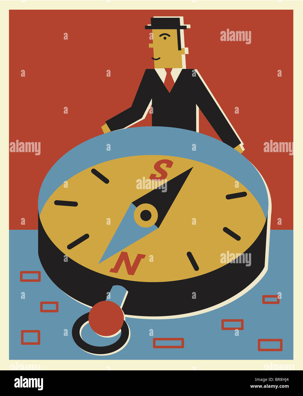 A businessman holding a big compass Stock Photo - Alamy