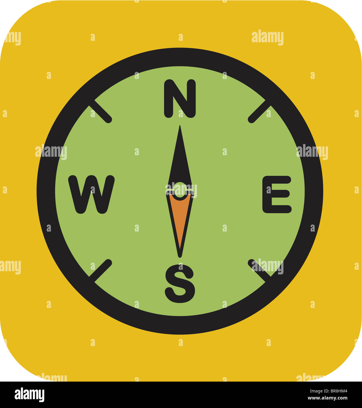 A green compass drawn on yellow background Stock Photo - Alamy
