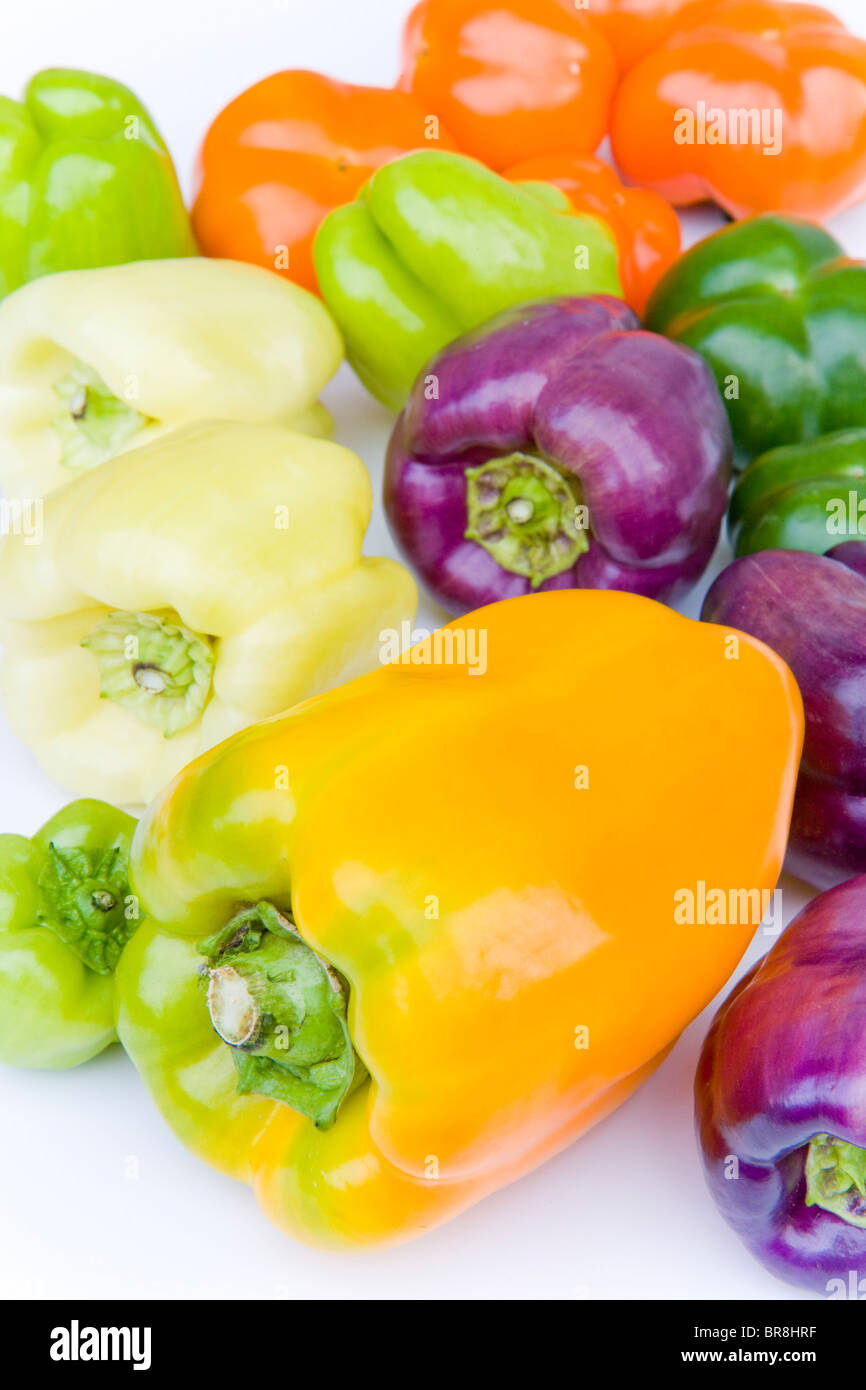 Colorful bell peppers, close up, white background Stock Photo - Alamy