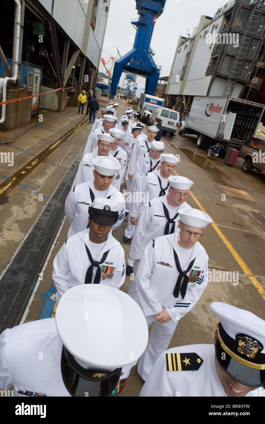 christening ceremony of a new US Navy ship in Bath Maine Stock Photo ...