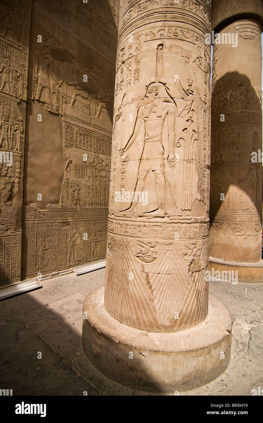 bas relief drawings in the Kom Ombo Temple in Upper Egypt Stock Photo ...