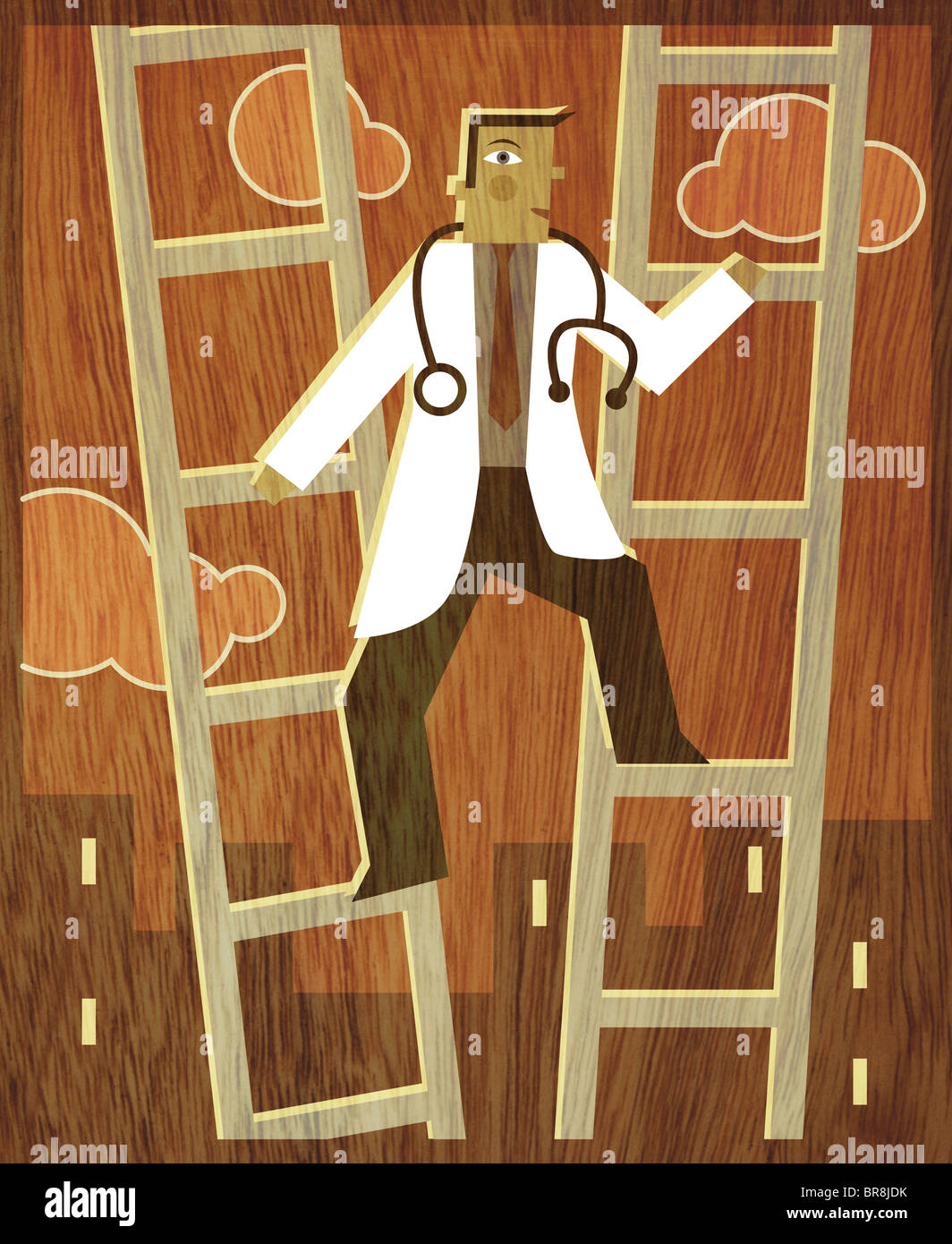 A doctor climbing up between two ladders Stock Photo - Alamy