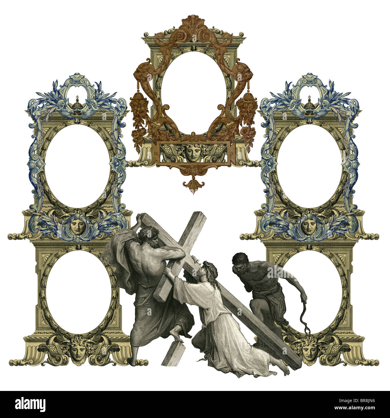 Victorian frame with Jesus Christ enfeebled by the weight of the cross ...