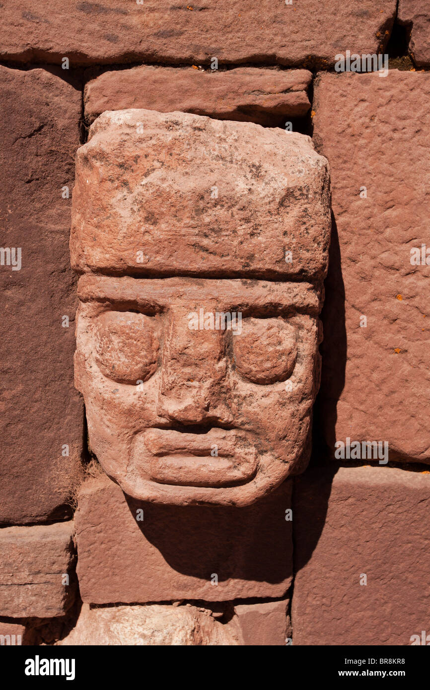 Tiwanaku Ruins: Sunken Courtyard Wall: Carved Stone Tenon-Head Stock ...
