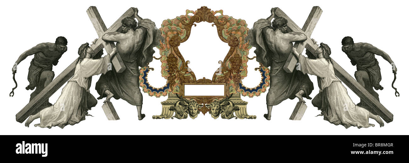 Victorian frame with Jesus Christ enfeebled by the weight of the cross ...