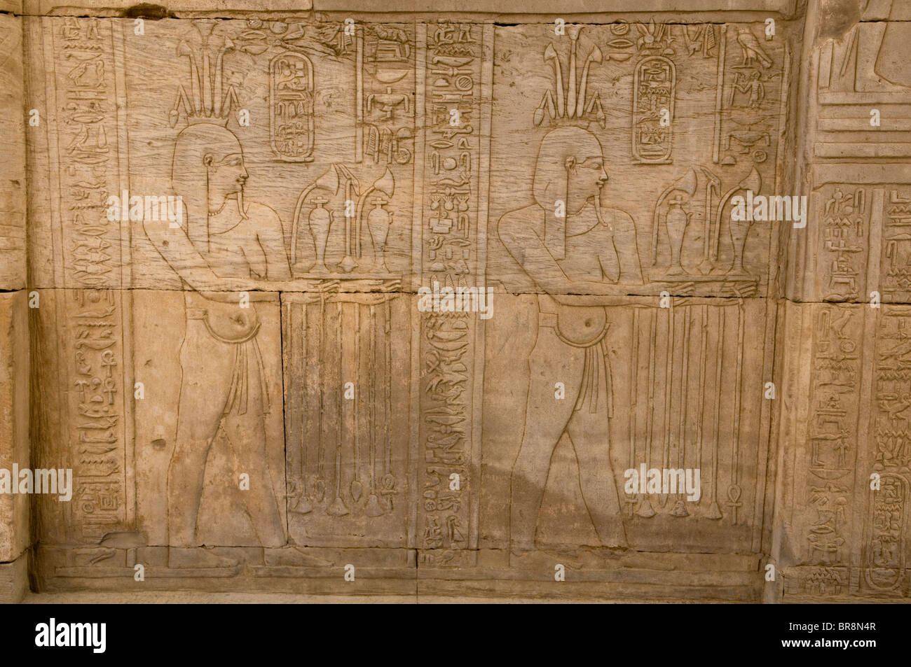 bas relief drawings inside the well preserved temple of Kom Ombo in ...