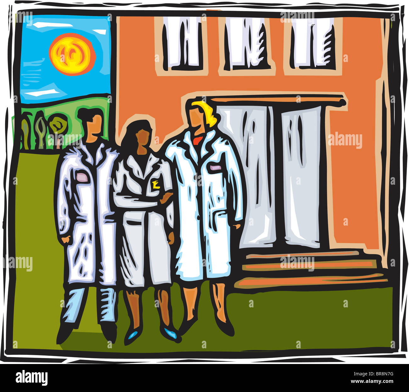 three doctors in front of a hospital Stock Photo - Alamy