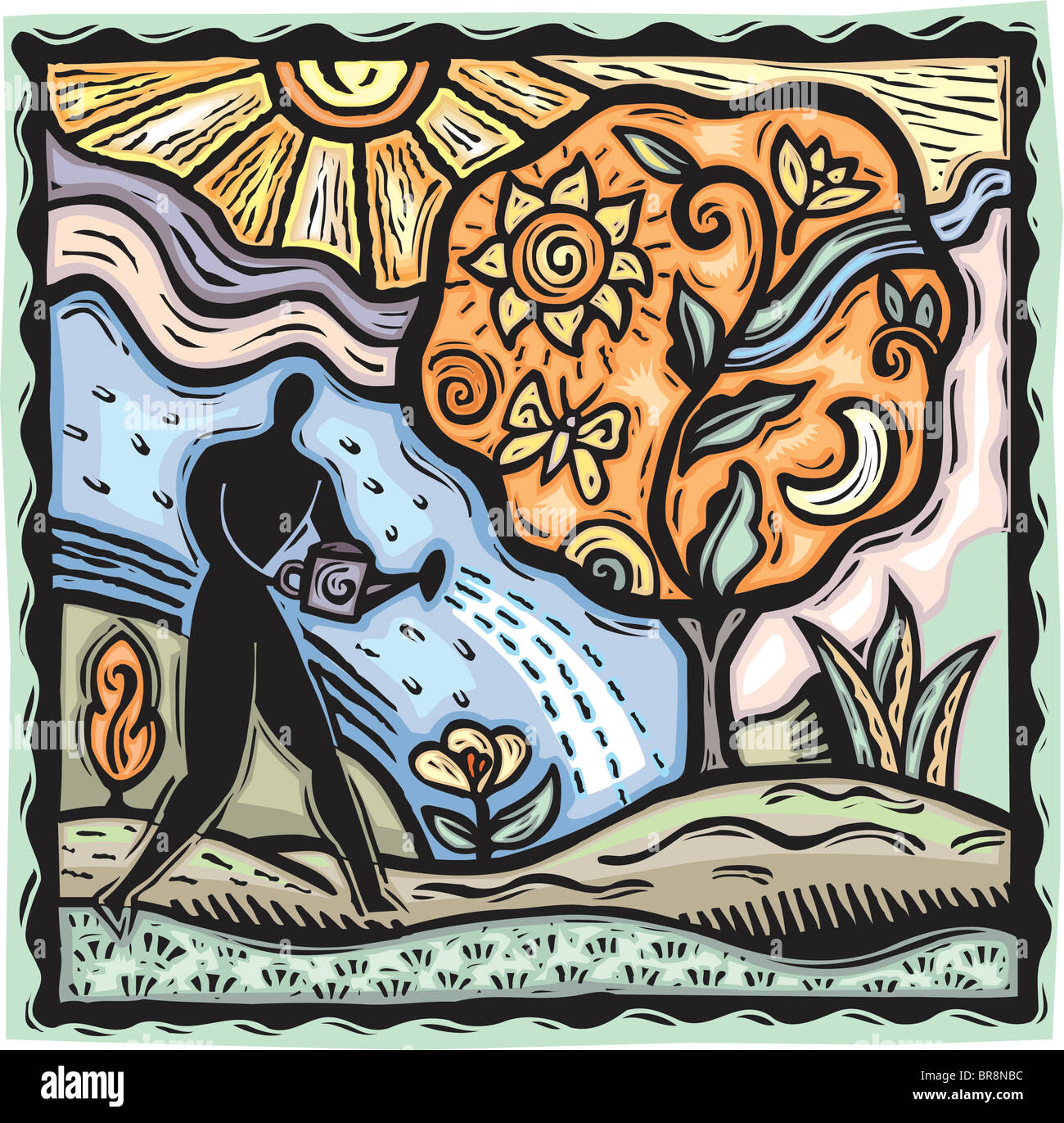 Person watering a tree of symbols Stock Photo - Alamy