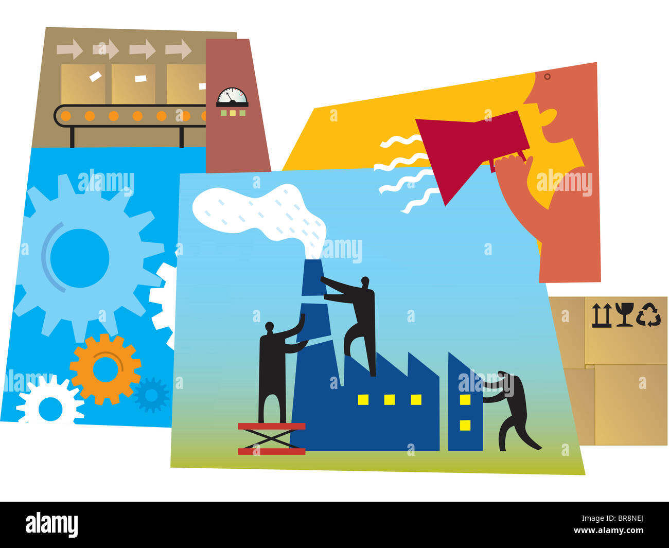 People building a factory, supervisor barking orders Stock Photo - Alamy