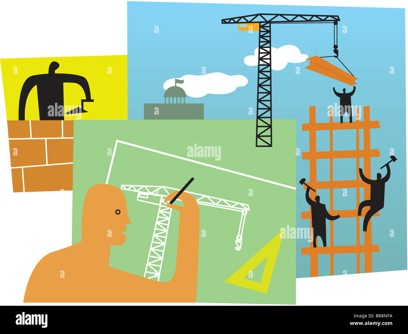 Person drafting plans for a crane, people building a hi-rise Stock ...