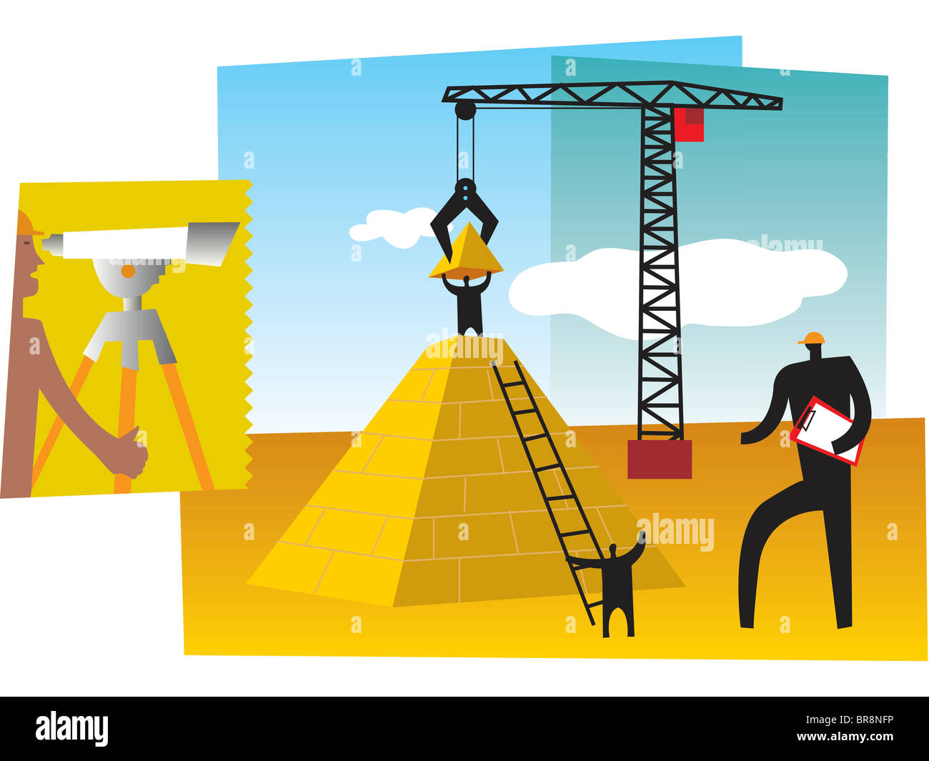 People building a pyramid, surveyor Stock Photo - Alamy