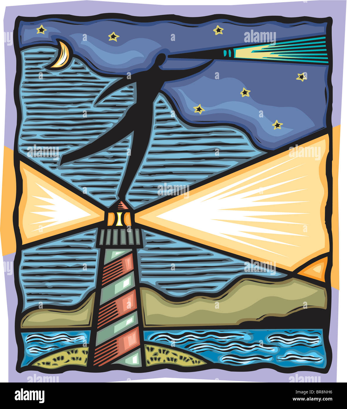 Person standing on a lighthouse and looking through a telescope Stock ...