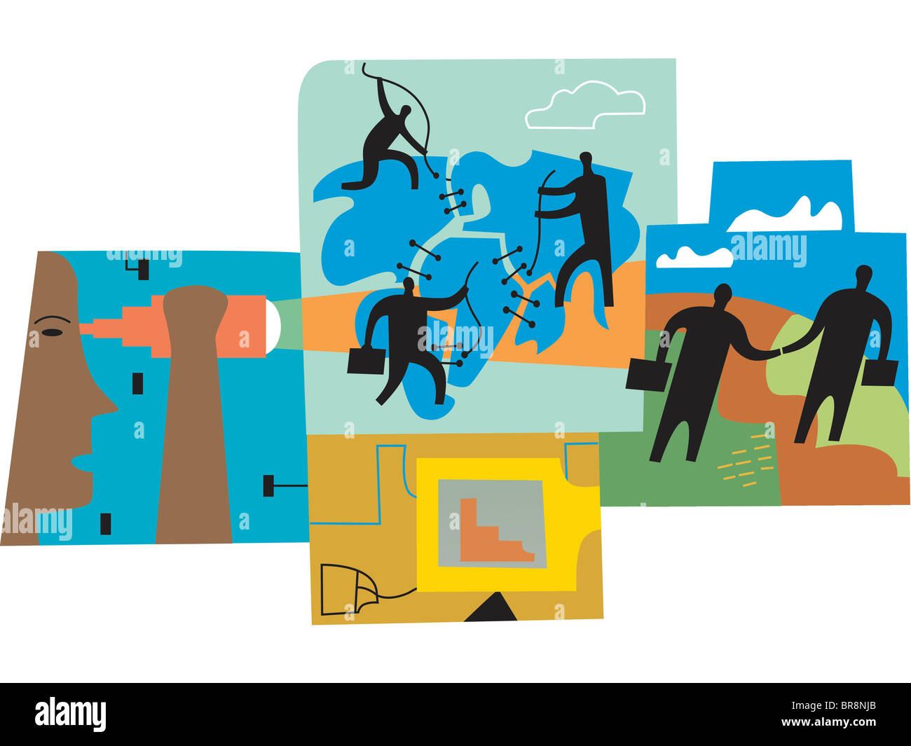 People stitching together the continents, global business montage Stock ...