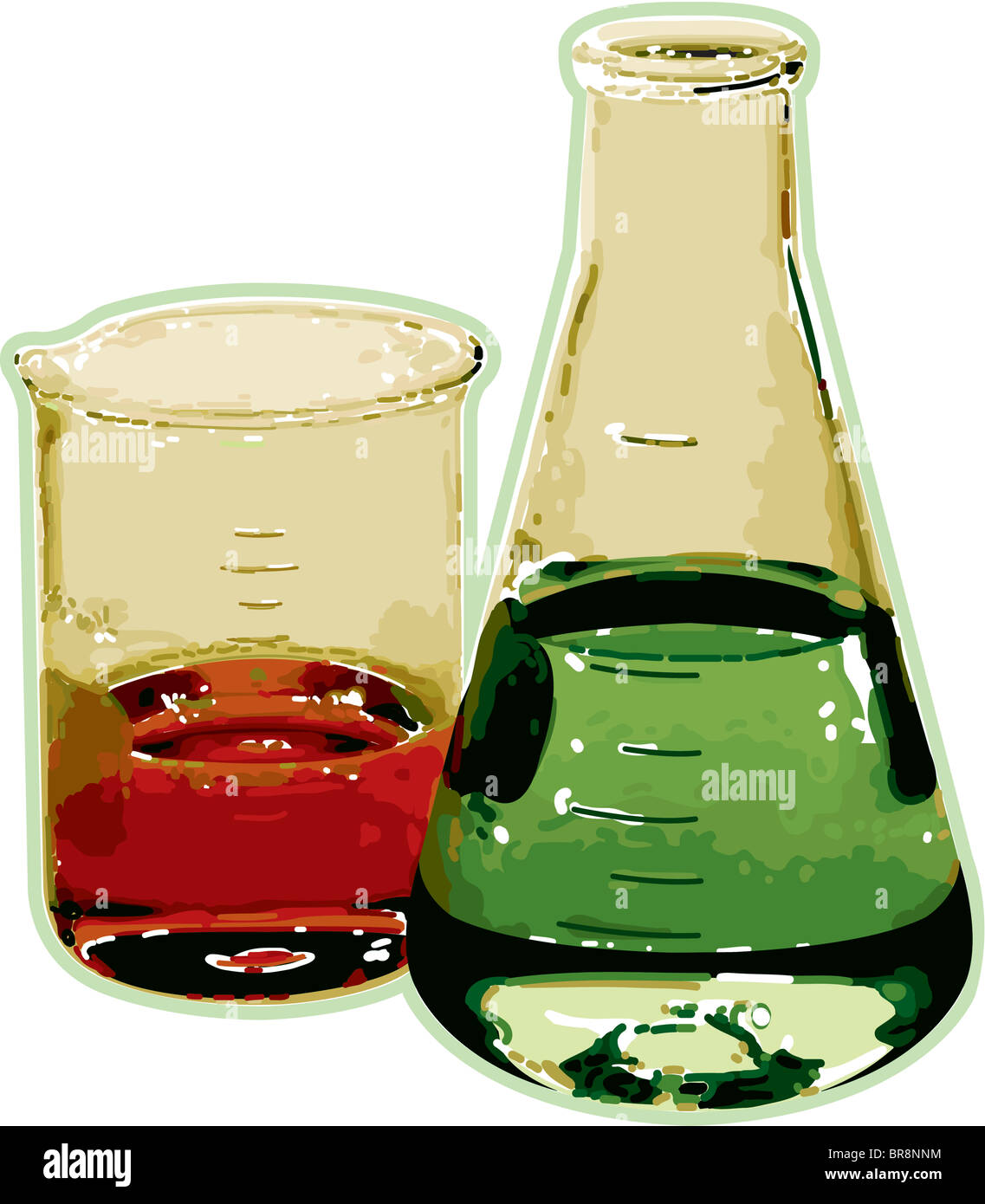 Illustration of a pair of beakers with coloured liquid inside Stock ...