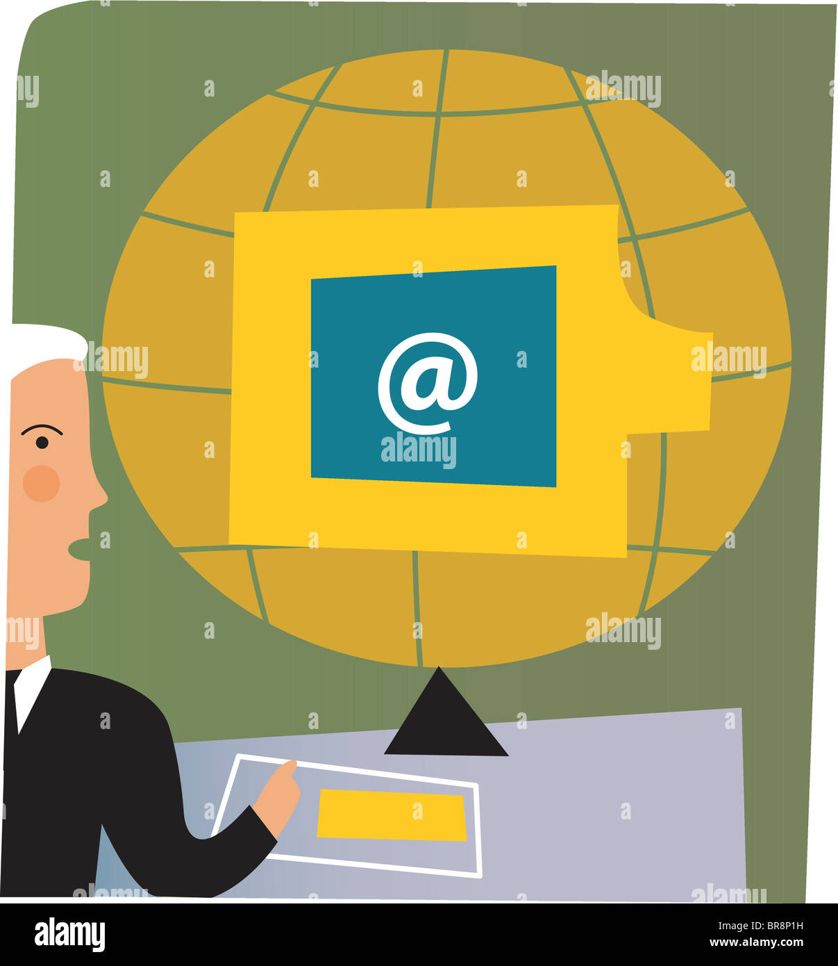 Businessman emailing on a computer in a globe Stock Photo - Alamy