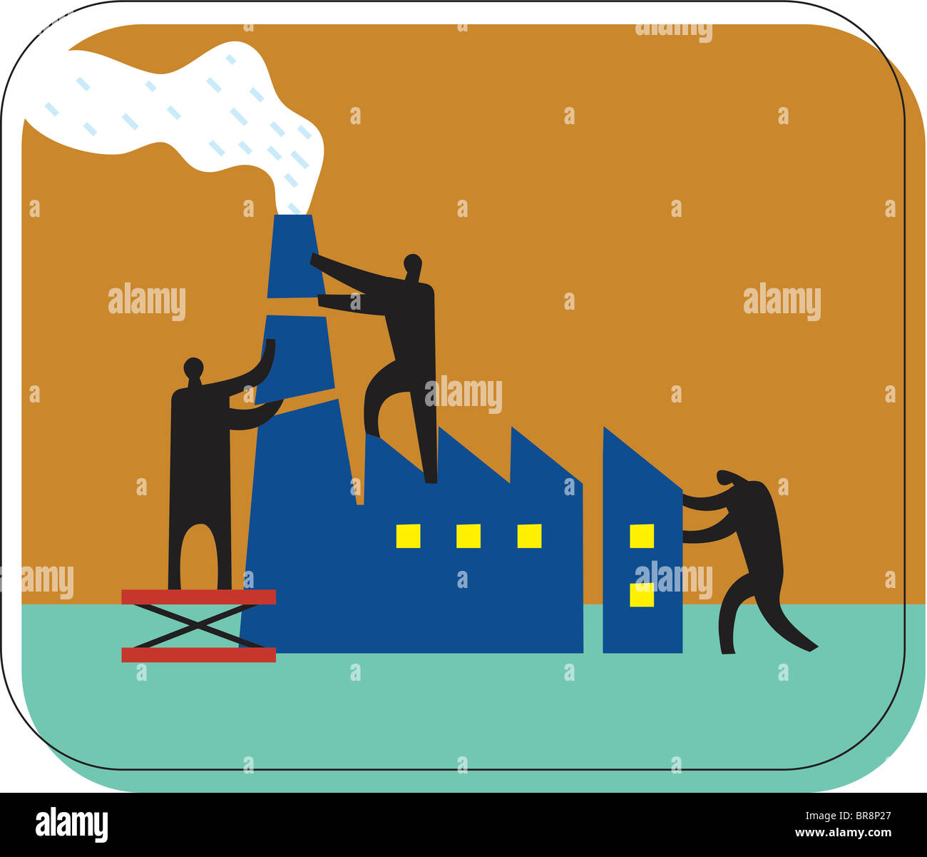 Three people putting together a factory Stock Photo - Alamy