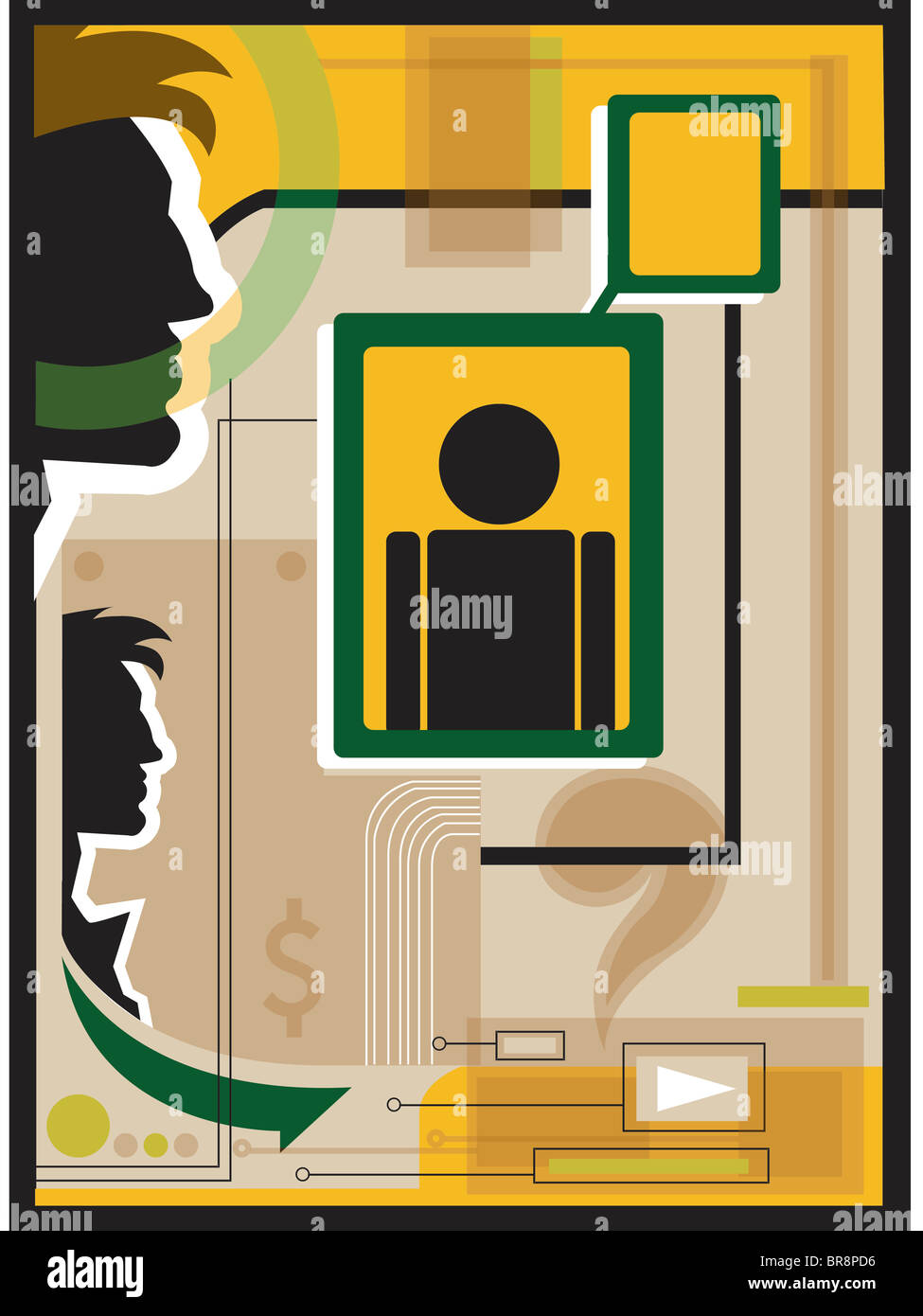 Business communication drawn on yellow and brown background Stock Photo ...